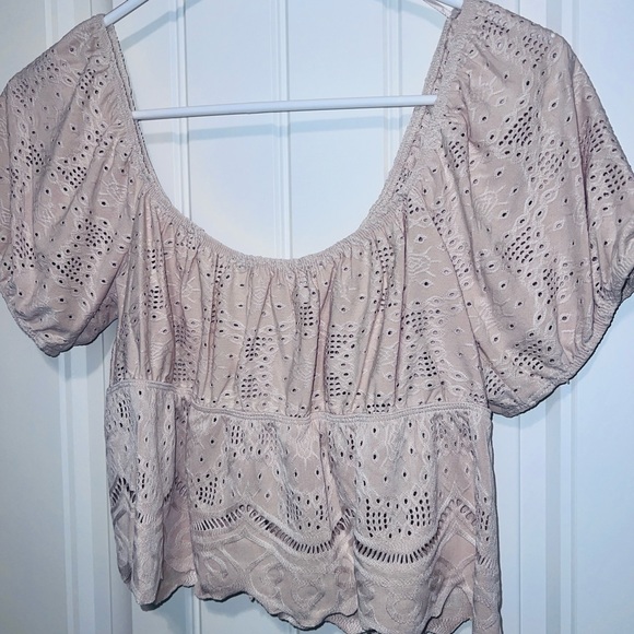 Tops | Beige Cap Sleep Crop Top With Front Tie And Eyelet Cutouts ...